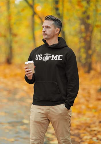 Marine Corps USMC SWEATSHIRT HOODIE with Globe in CENTER, Black, M