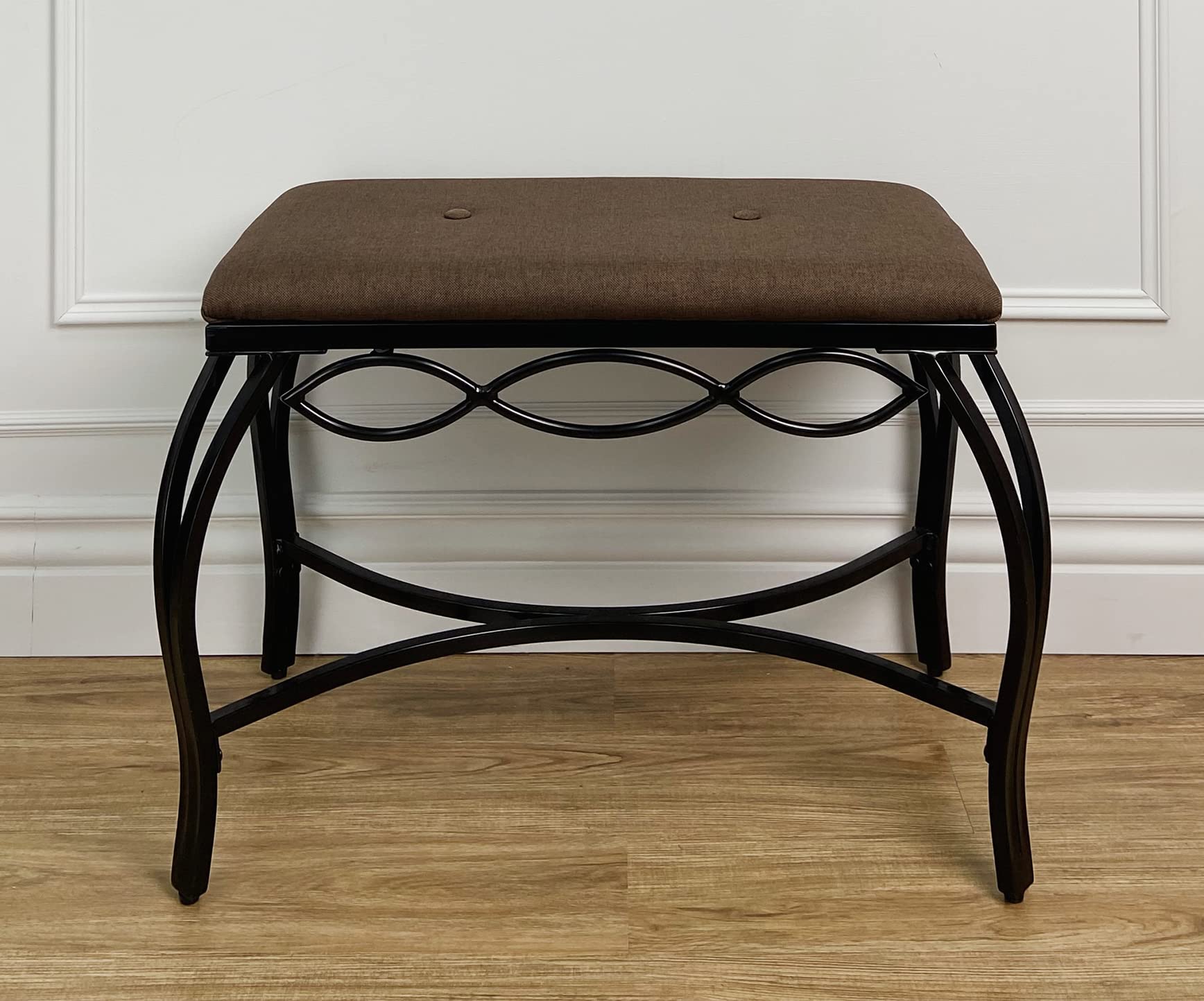 Mango Steam Mocha Brown Shoe Bench - Vanity Seat for Makeup Room, Dressing Stool, Entryway Bench - Powder Coated, Upholstered, Space Saving