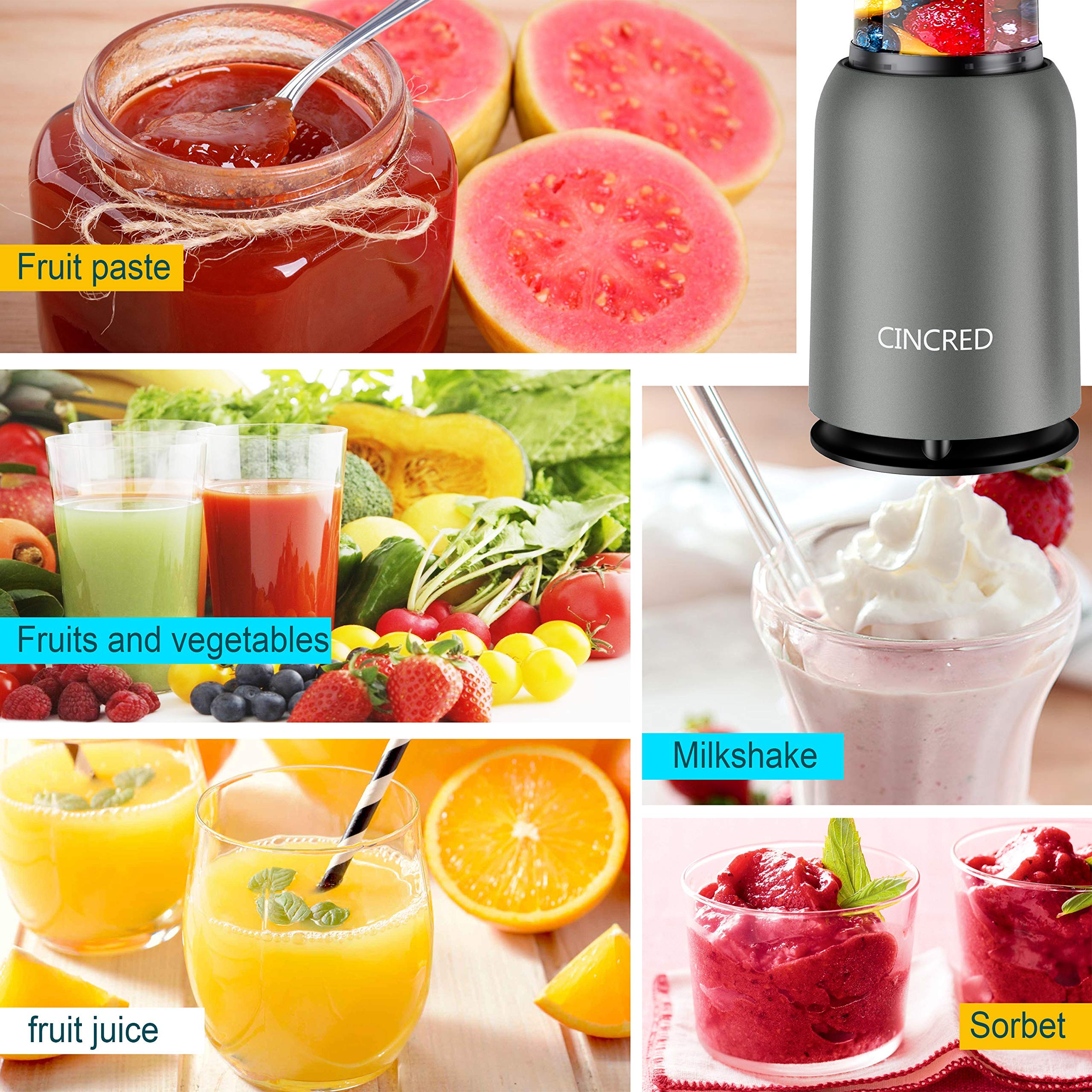 Cincred Personal Blender - Smoothie Blender for Milkshake, Fruit Vegetables Drinks, Smoothie,Small Mini Food Blenders Processor Shake Mixer Maker with 400ML Travel Cup