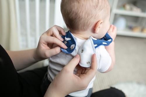 Dr. Brown’s Bandana Bib with Snap-On Removable Teether, Cotton Baby Bib with Soft Fleece Lining for Teething & Drooling, 3m+, 2-Pack, Dinosaur & Blue Drops