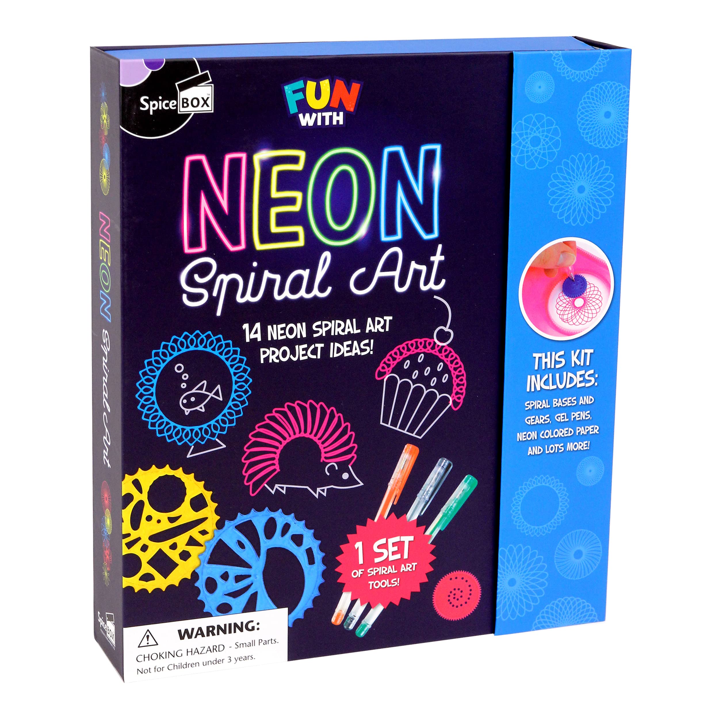 SpiceBox Spiral Art Drawing Kit for Kids, Neon Art Set, Stencil Draw Tools Children’s Creative Activities, 14 Twisted Projects, Step by Step Instruction, Age Range 8+