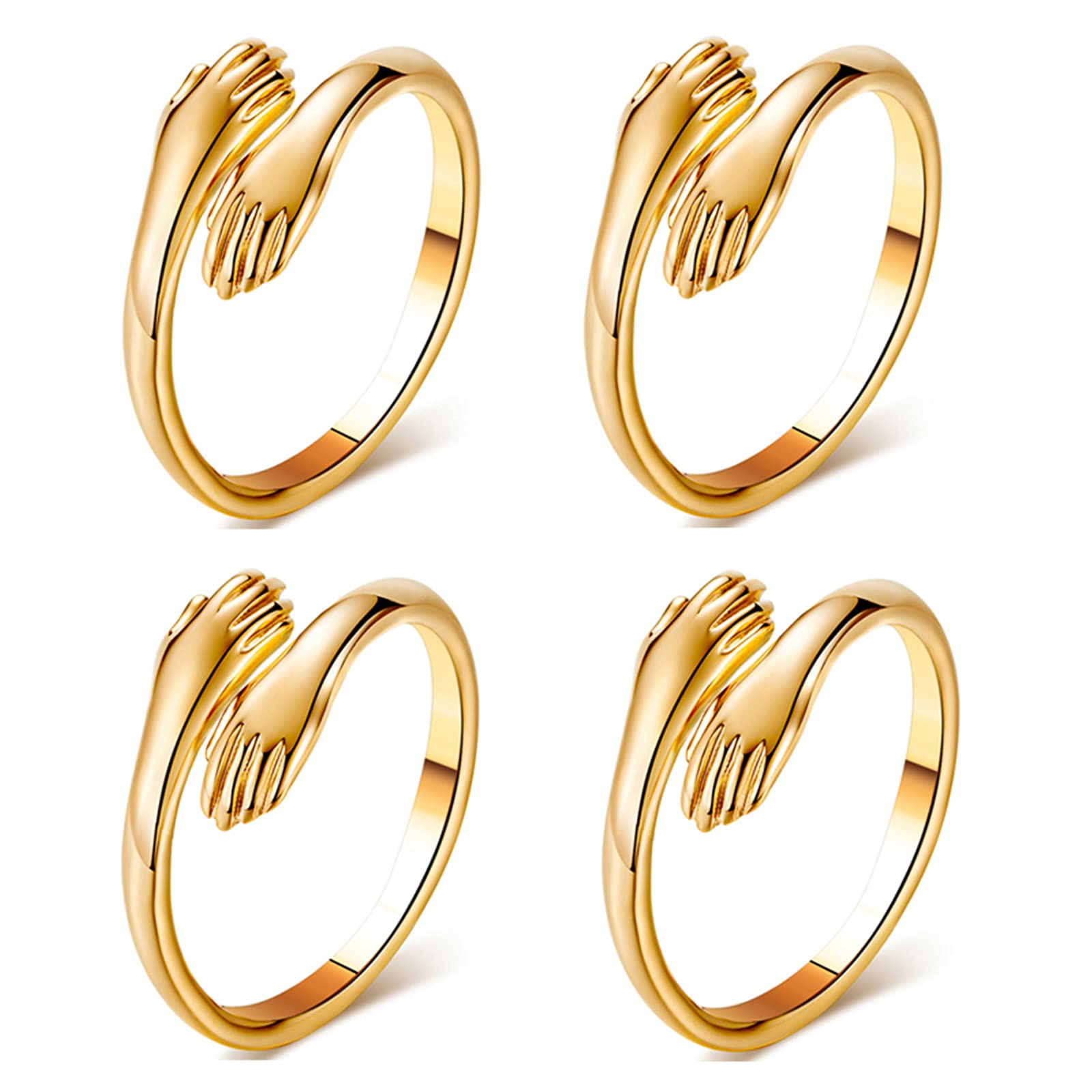 coadipress 4 Pieces Hugging Hands Rings Silver Hands Embrace Open Rings Adjustable Couple Hug Rings Romantic Lover Wedding Ring Jewelry (4 Pcs Rose Gold Ring)