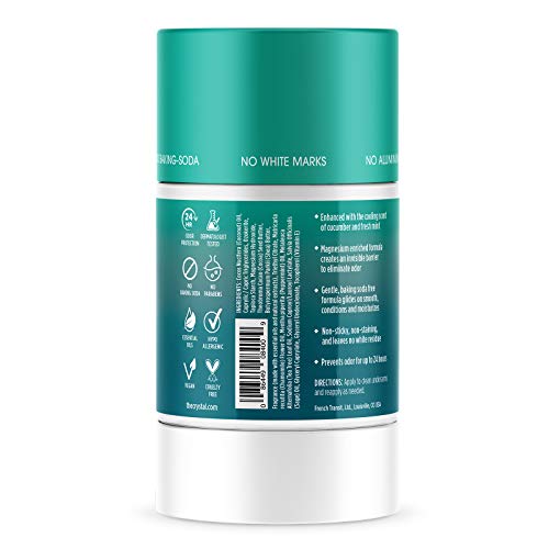 Crystal Magnesium Solid Stick Natural Deodorant, Non-Irritating Aluminum Free Deodorant for Men or Women, Safely and Effectively Fights Odor, Baking Soda Free, Cucumber + Mint, 2.5 oz