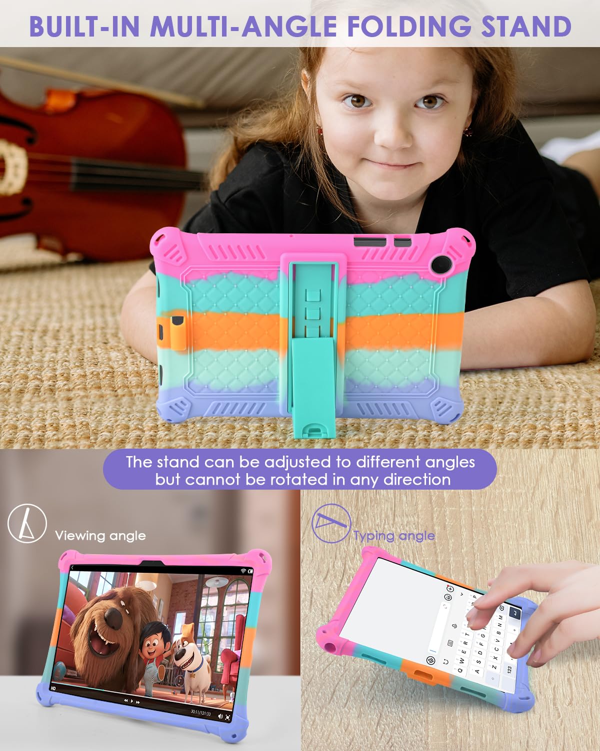 DETUOSI for Galaxy Tab A8 10.5 Case, Soft Silicone Lightweight Protective Smart Cover Case for Galaxy Tab A8 10.5 inch 2022 SM-X200/X205/X207 with Shoulder Strap & Stylus Pen, Dazzling Pink