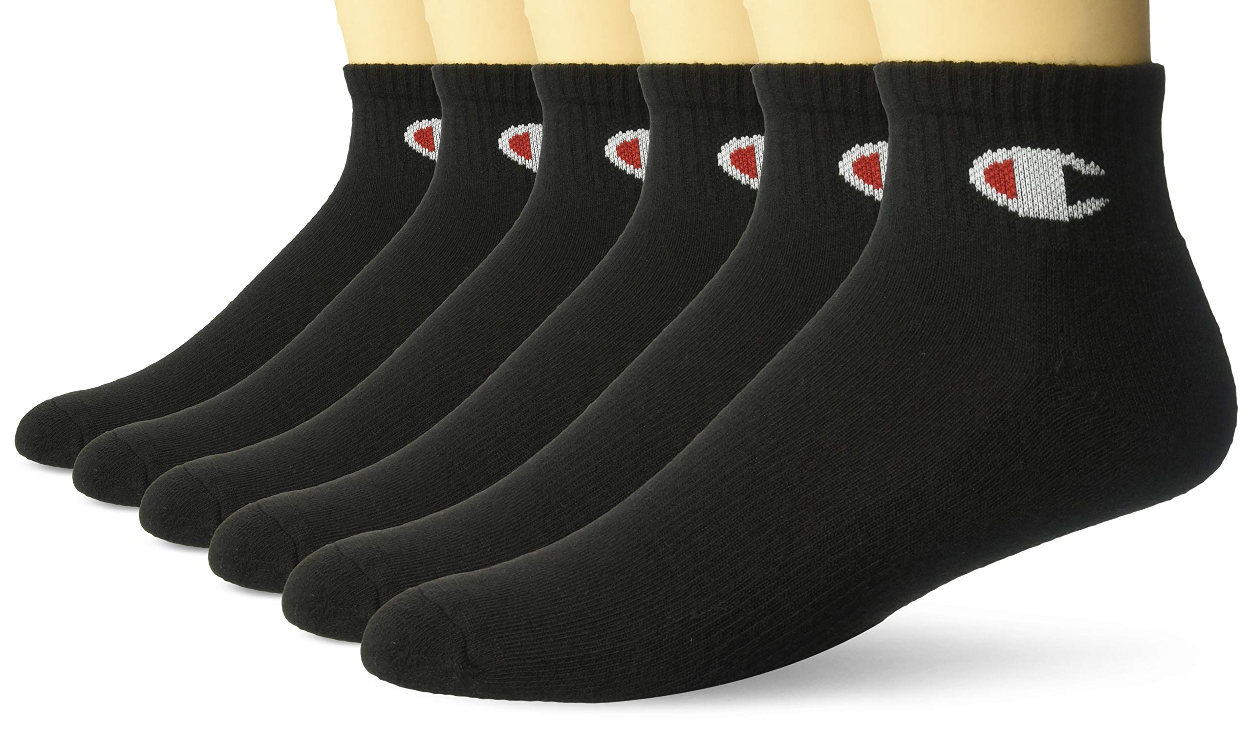 Champion Men's Double Dry Moisture Wicking Ankle Socks 6, 8, 12 Packs Availabe, Black-6 Pack, 12-14