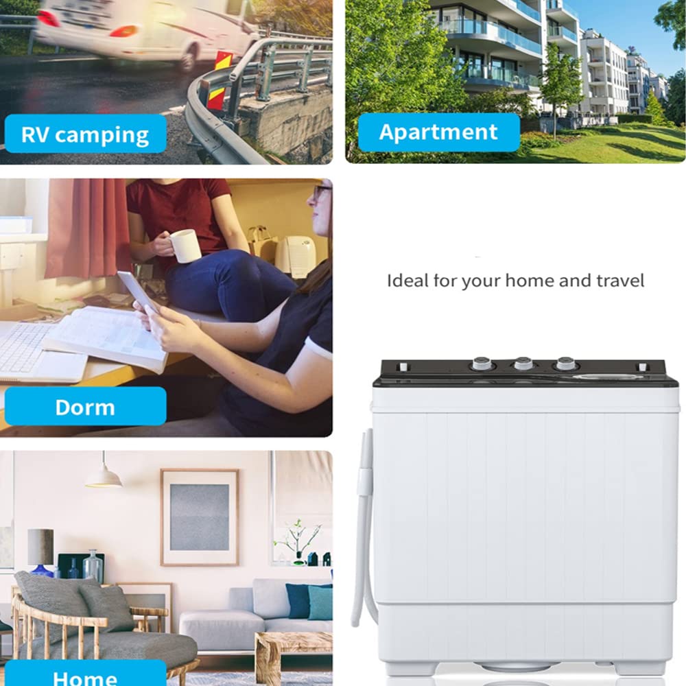 Colilove Portable Clothes Washing Machine 26Lbs Semi-Automatic Twin Tub Washer Mini Compact Laundry Machine with Drain Pump for Apartment, Dorms, RVs, Camping and More, White & Grey