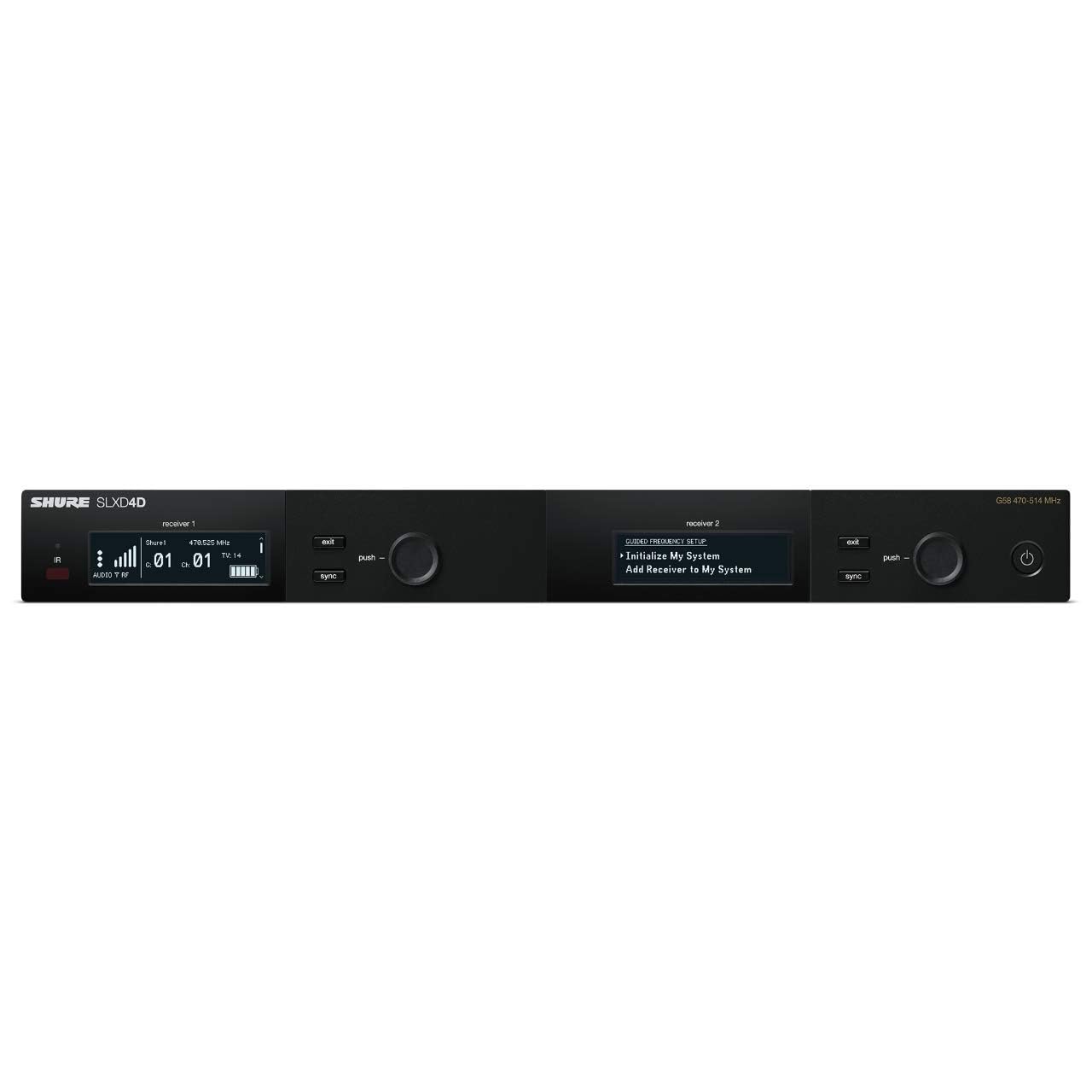 Shure SLXD4 Dual Channel Receiver - for use with SLX-D Digital Wireless Microphone Systems, Transmitters Sold Separately | H55 Band (SLXD4D=-H55)