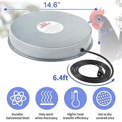 Dreyoo Poultry Waterer Drinker Heated Base, Chicken Water Heater 125 Watts for Winter Deicer Heated Base, Pet Water Heater for Metal Poultry Founts (1)