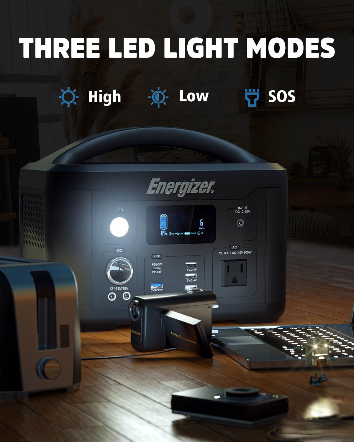 Energizer Portable Power Station PPS700 626Wh Battery 110V/600W Backup Lithium Battery, 110V/600W Pure Sine Wave AC Outlet, Solar Generator for Outdoors Camping Travel Hunting Blackout