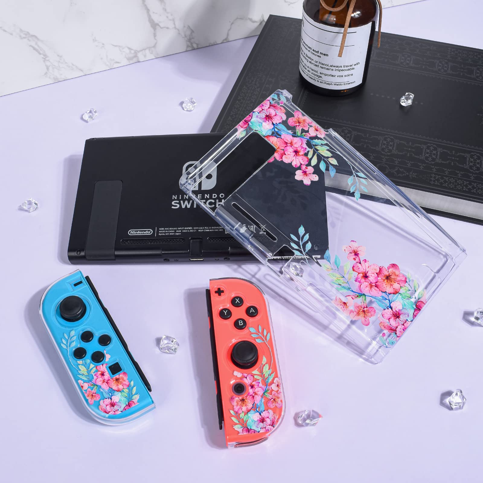 DLseego Sunflower Flower Floral Clear Yellow Switch Case 2017 Version Anti-Scratch Dockable Console Transparent TPU Shell Soft Shock-Absorption Joy Con Cover For Regular Switch