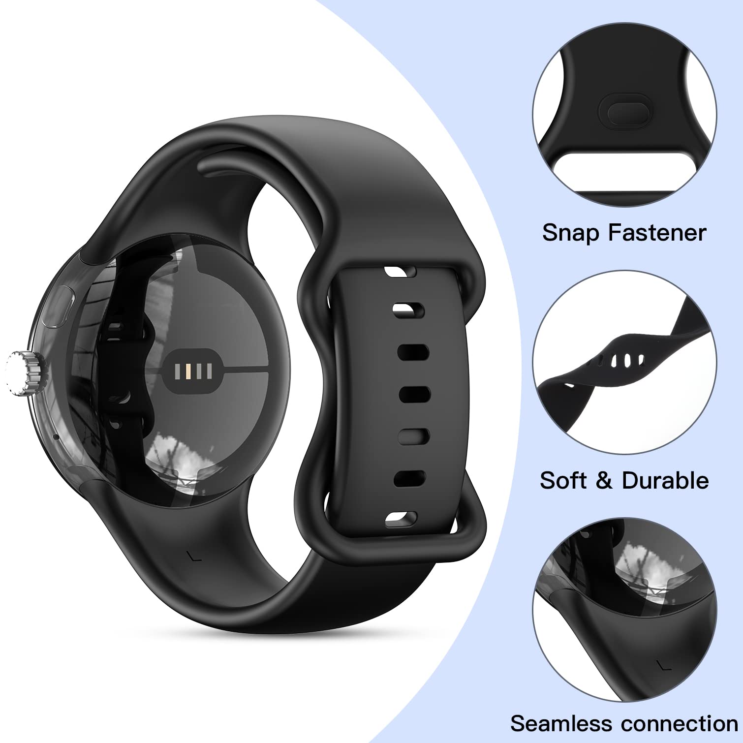 Farluya 5 Pack Bands Compatible with Google Pixel/Google Pixel 2 Watch for Women Men, Soft Silicone Durable Strap Replacement Wristband for Google Pixel Google Pixel 2 Smartwatch Accessories