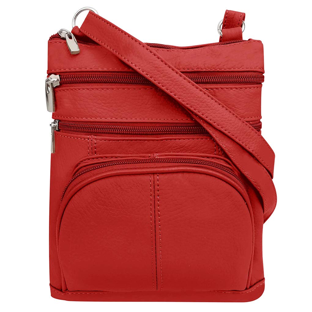 SILVERFEVER Women's Shoulder Crossbody Round RFID Pocket Small Genuine Leather Bag (Red)