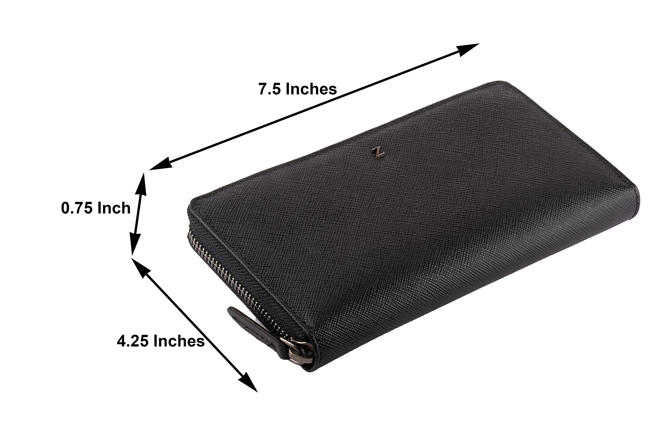 Zinda Genuine Leathers Women’s Wallet Long Purse Zip Around RFID Protection (Black)