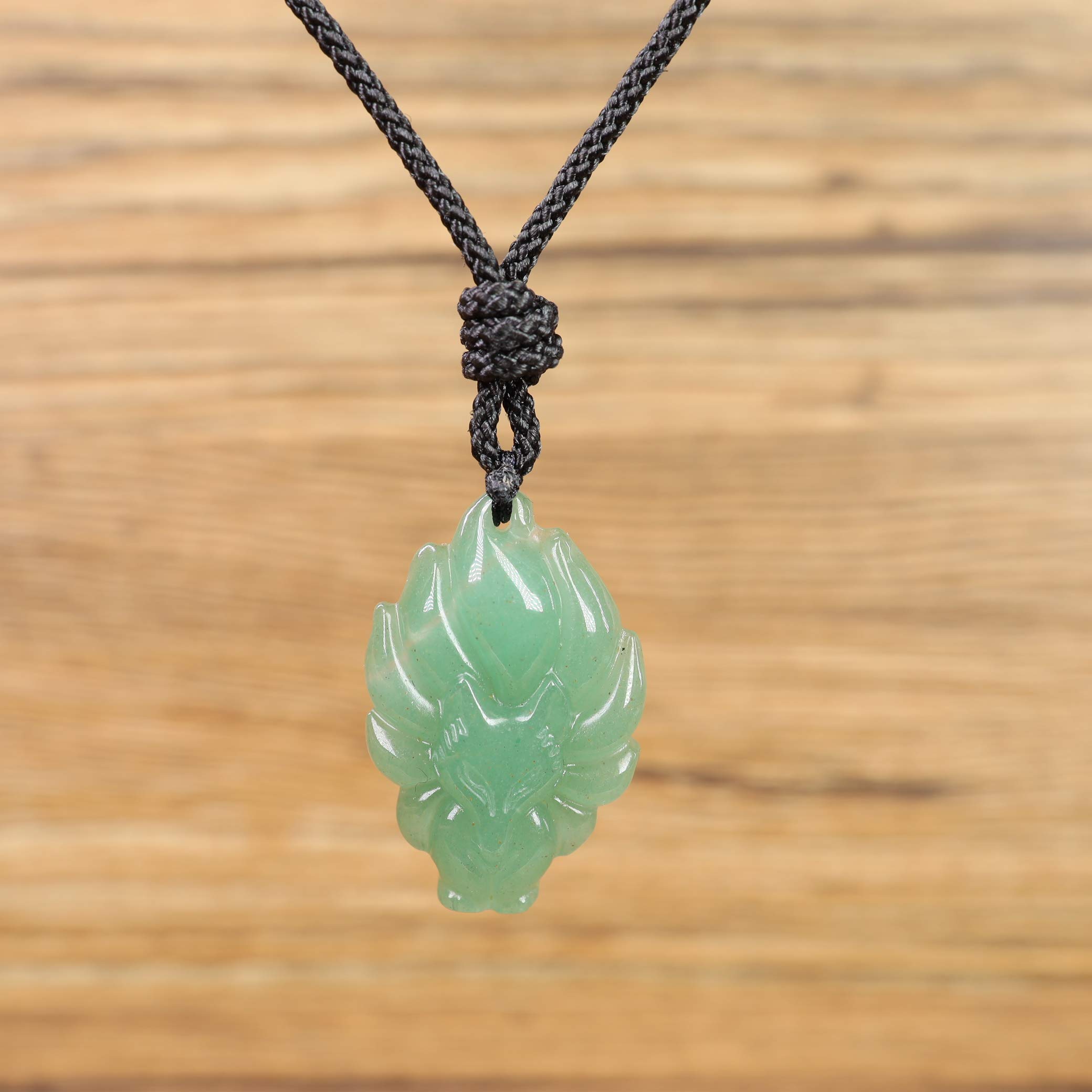 COAI Green Aventurine Stone Amulet Nine Tailed Fox Pendant Necklace for Women Girls