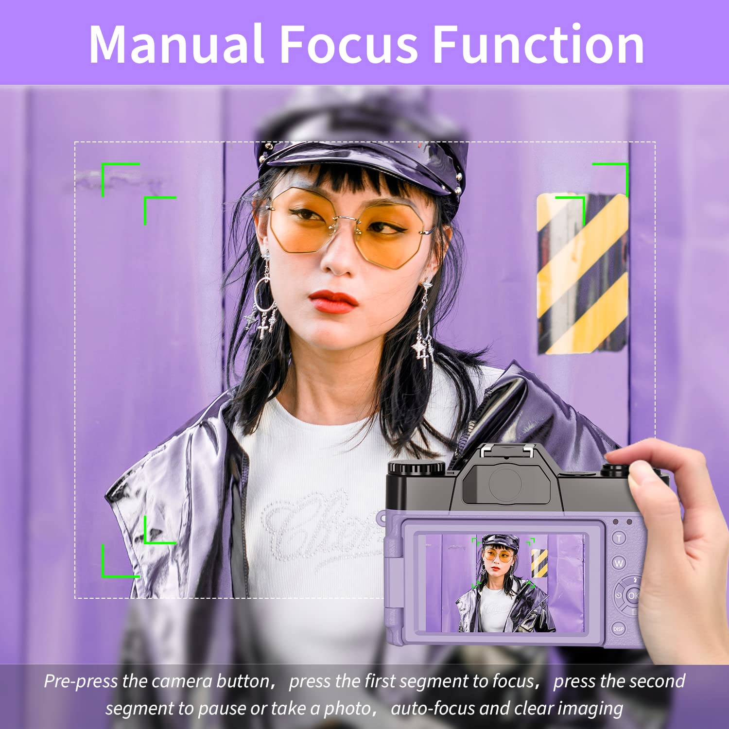 Digital Cameras for Photography, 4K 48MP Vlogging Camera 16X Digital Zoom Manual Focus Rechargeable Students Compact Camera with 52mm Wide-Angle Lens & Macro Lens, 32G Micro Card and 2 Batteries
