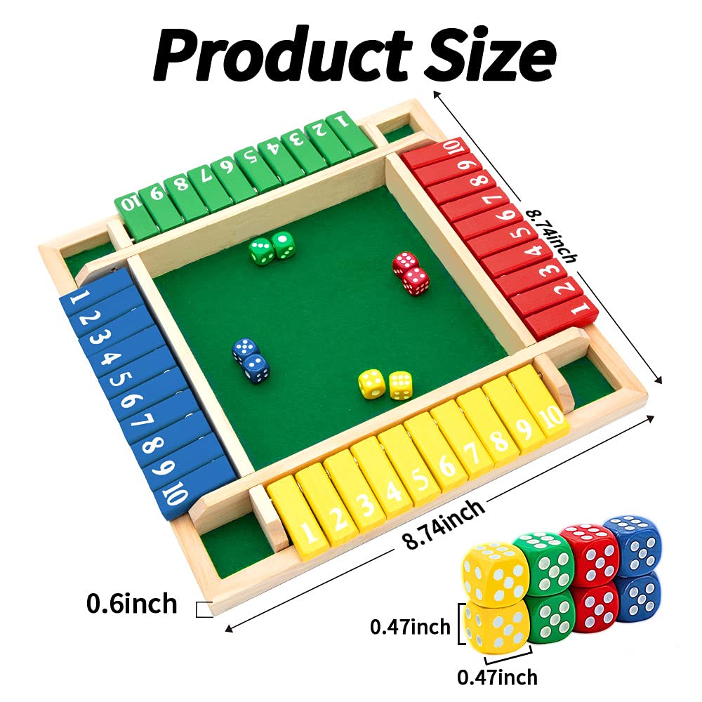 Nicecho Shut The Box Dice Game,2-4 Player Family Wooden Board Table Math Games for Adults and Kids, 8 Dices Classics Tabletop Version Games for Classroom,Home,Party or Pub