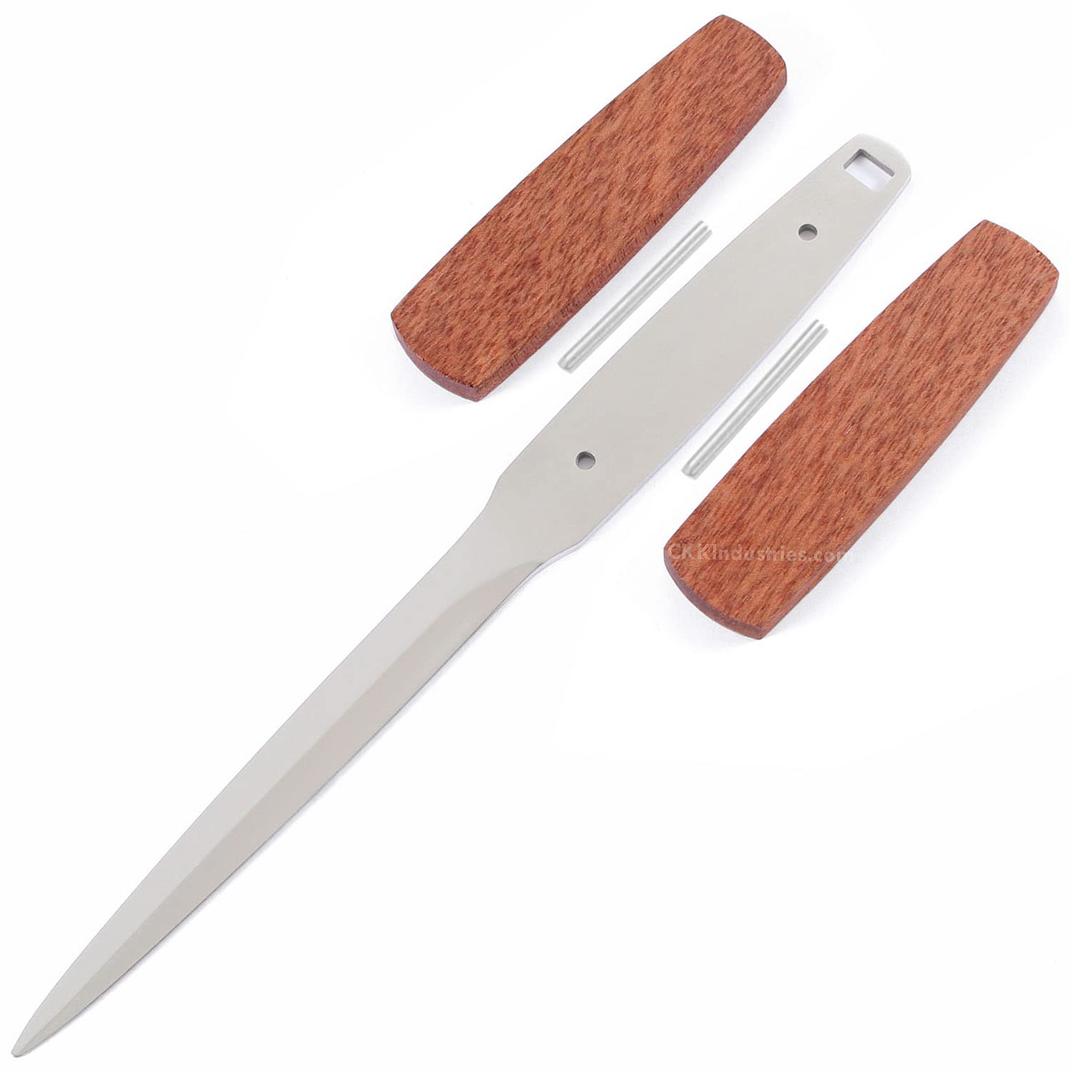 EZSMITH Letterman Knife Kit - DIY Fixed Blade Knife - (Blade Blank & Pinstock w/Pre-machined Bloodwood Handle Blanks) - (USA Design) - (Gift Boxed) - (by KnifeKits)