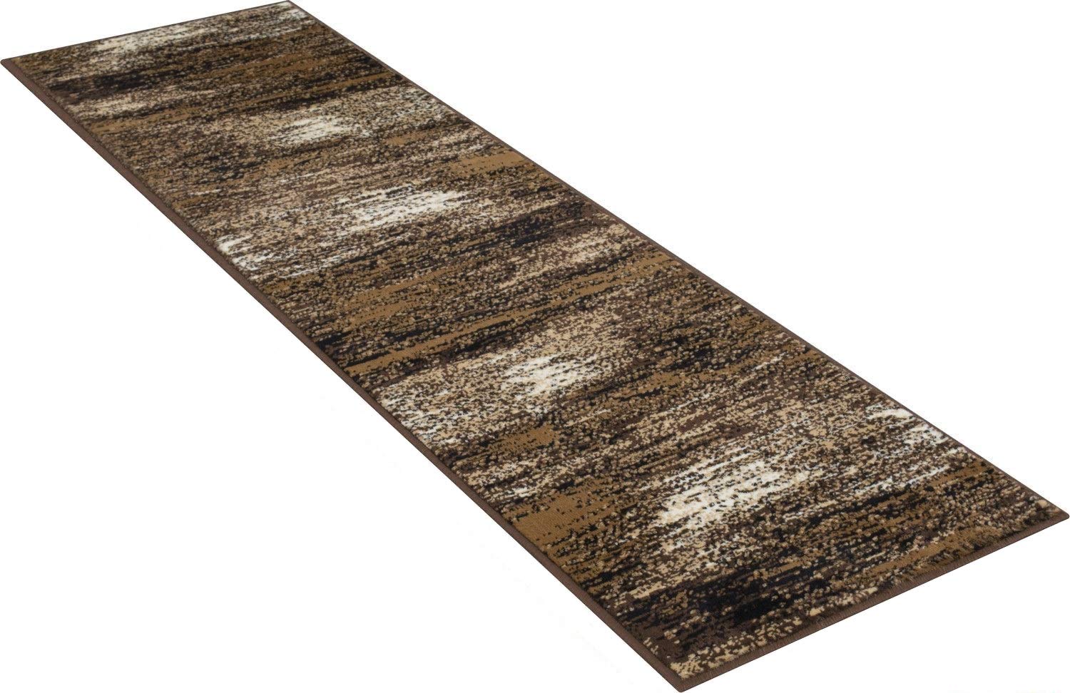 Champion Rugs Abstract Contemporary Modern Design Brushed Colors Stripes Brown Mocha Area Rug Carpet (2β X 7β Runner)