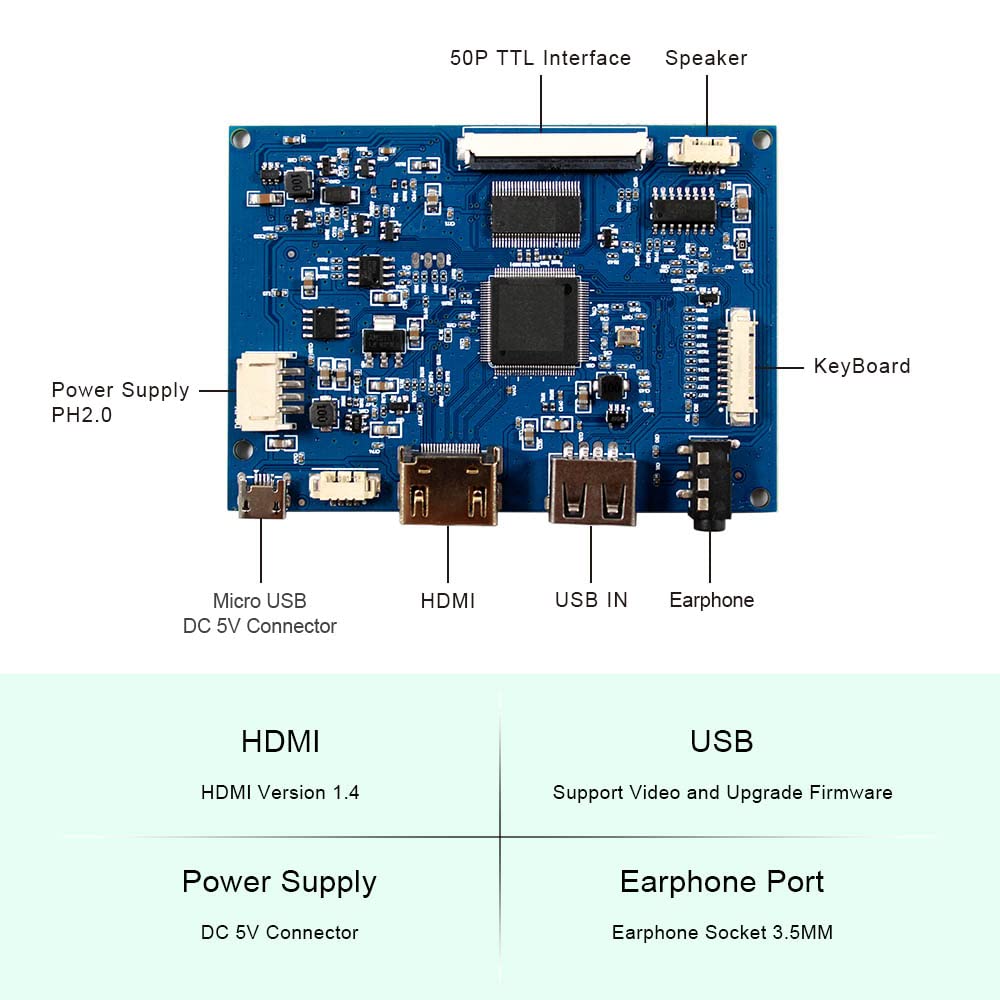 FanyiTek HD-MI USB Controller Board for 8inch 800x600 AT080TN52 EJ080NA 05A 05B 50 pin LCD Screen,support 180°Rotation