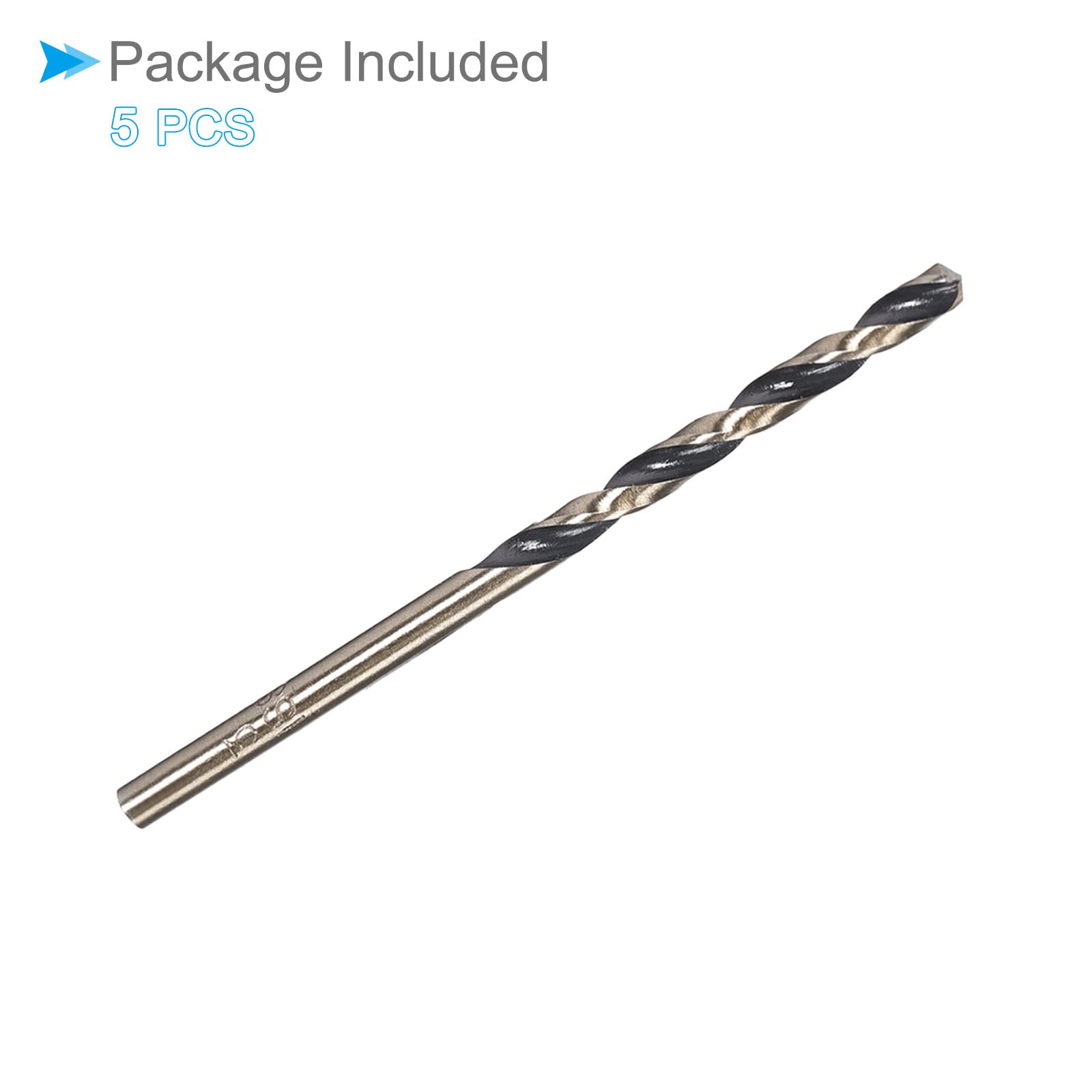 CoCud Twist Drill Bits, 3.5mm Cutting Edge, Titanium & Nitride Coated High Speed Steel 4341 Round Shank - (Applications: for Stainless Steel Drilling Machine), 5-Pieces
