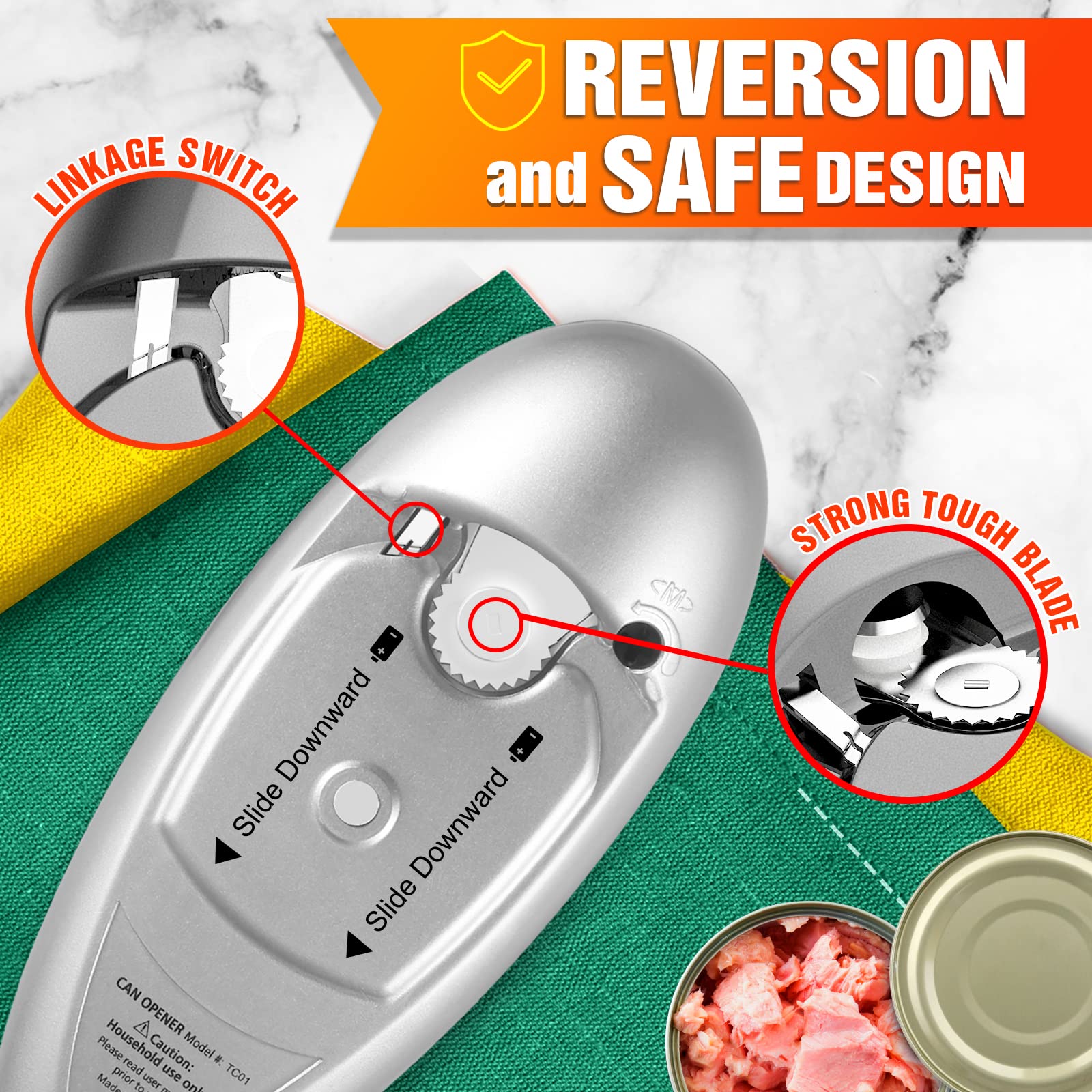 FlyBanboo No Sharp Edges Electric Can Opener Automatic Opens Most of Cans,One Touch Switch with Ergonomic Design,Electric for Kitchen,Best Kitchen Gadget,Arthritis and Seniors
