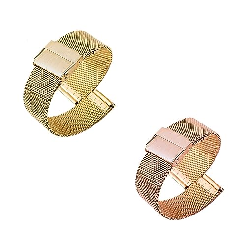 QIANMENG 2PCS Milanese Mesh Watch Band 10 12 14 16 17 18 19 20 21 22MM Quick Release Replacement Watch Strap for Conventional Watches Or Smartwatches (Color : Gold+Rose Gold, Size : 12MM)