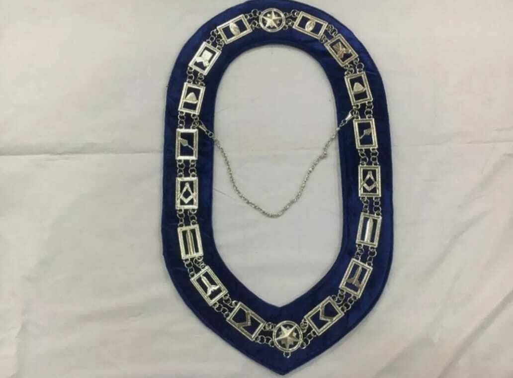 CraftX Blue Lodge Master Mason Apron, Chain Collar, Square and Compass Gloves Set White ADULT