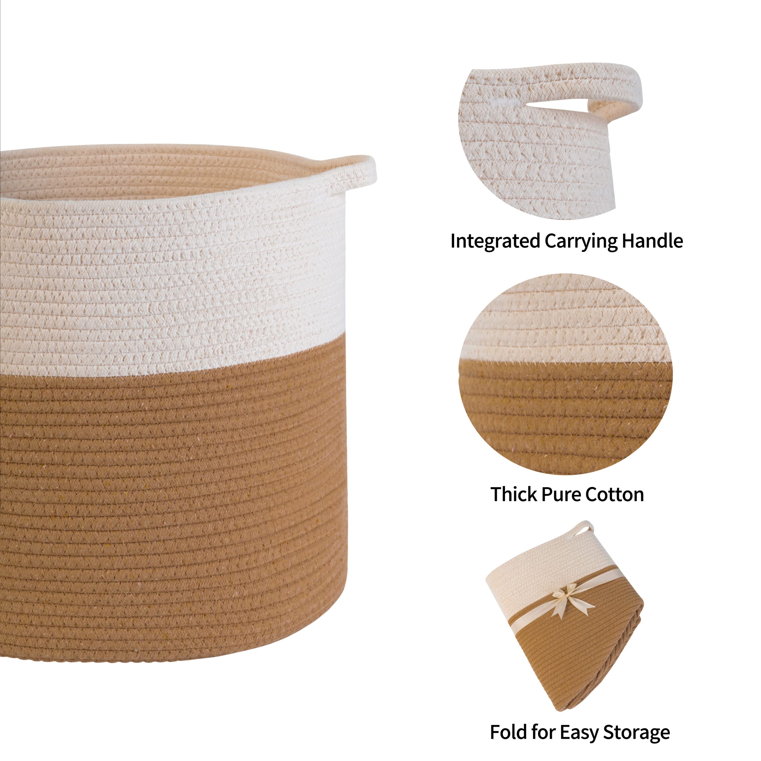 Meiliart Cotton Rope Storage Basket, Weaving Basket Thick Soft Clothing Toy Blanket Pillow Placement Storage 14.96 x 13.78 inches, Woven Storage Baskets for Blanket, Nursery, Living Room,Baby
