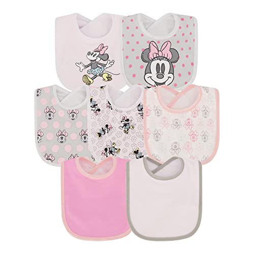 Disney 7-Pack Minnie Mouse Meadow Baby Bibs, Lightweight Feeding Teething & Drooling Infant and Toddler Cloth Bib