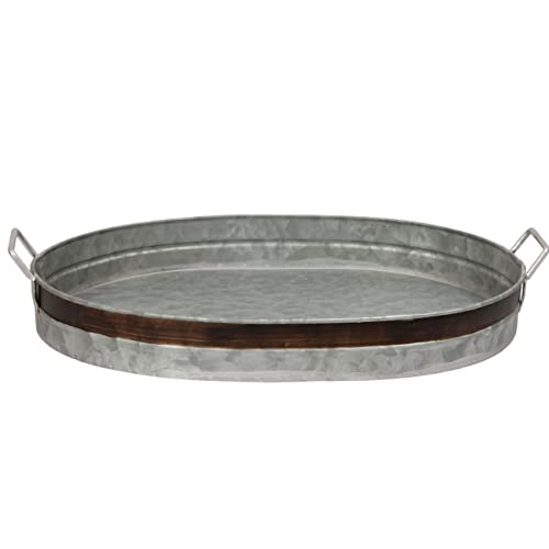 SOFE Oval Galvanized Metal Tray, Farmhouse Round Tray with Handles, Large Serving Tray Decorative and Rustic Candle Holder Tray, Coffee Table Tray Centerpieces for Dining Room、Living、Kitchen