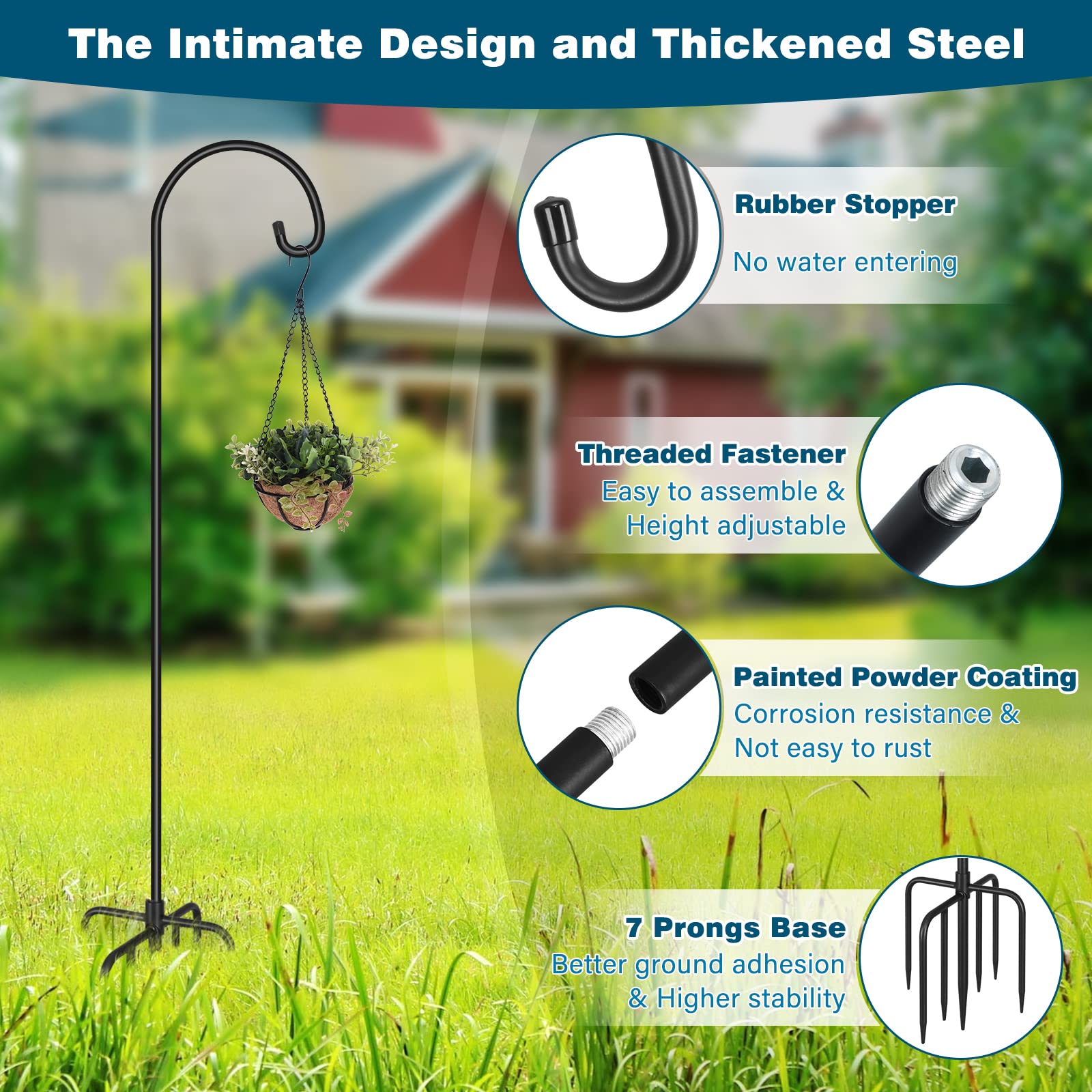 Gtongoko 2 Pack Shepherds Hook 76 Inch, Tall Bird Feeder Pole, Adjustable Shepards Hooks for Outdoor Plant Baskets, Lanterns, Weddings Decor, Solar Lights, Black