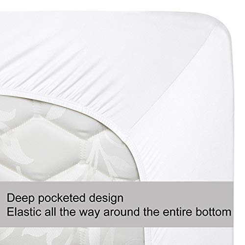 Soft Stretch Queen Size Fitted Sheet Only - Jersey Knit, Cozy T-Shirt Like & 4-Way Stretchy Snug Fit & Stay in Place, No More Slipping Off for Mattress (Deep: 5"-16") - White, Queen