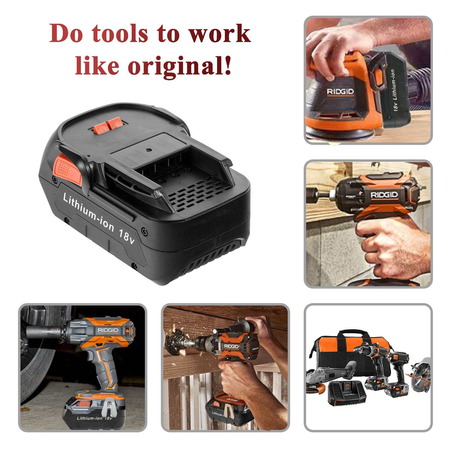 CELL9102 2Pack 18V Battery for Ridgid 18V Battery R840087 R840083 R840086 R840084 AC840085, Compative with Ridgid 18V Tools, Capacity Output 5.0Ah