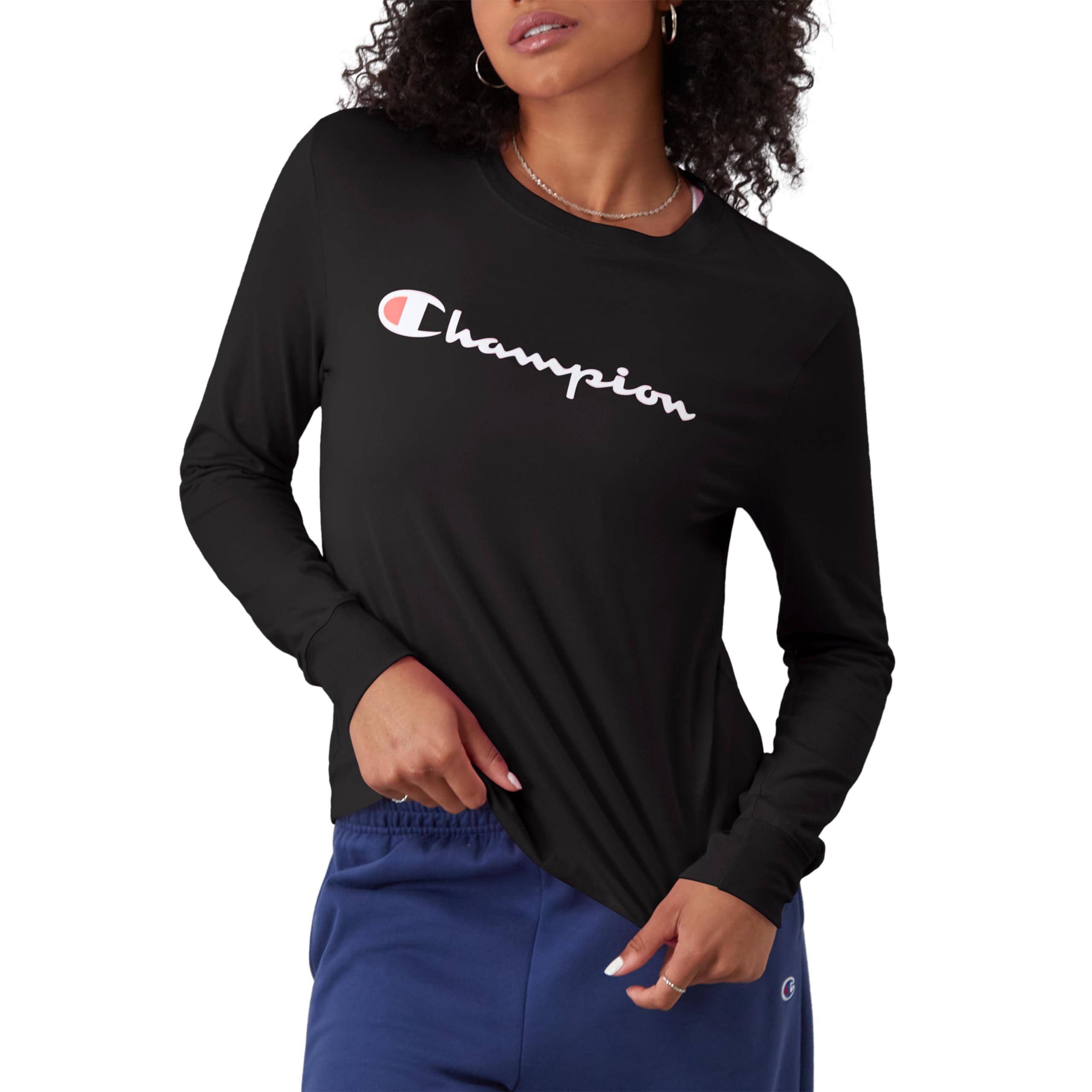 Champion Women's Long-Sleeve T-Shirt (Retired Colors), Athletic Navy Script, Small