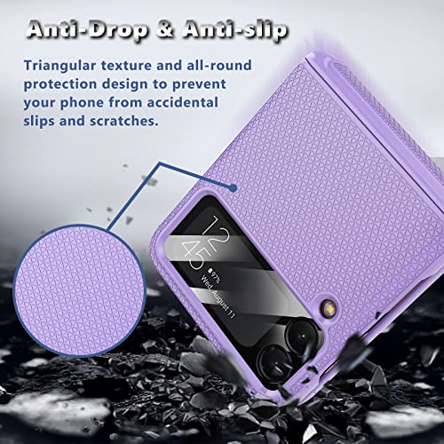 Vihibii Galaxy Z Flip 3 Case with Hinge Protection & Camera Screen Protector - Slim, Non-Slip, Lightweight, 5G-Compatible (Purple)