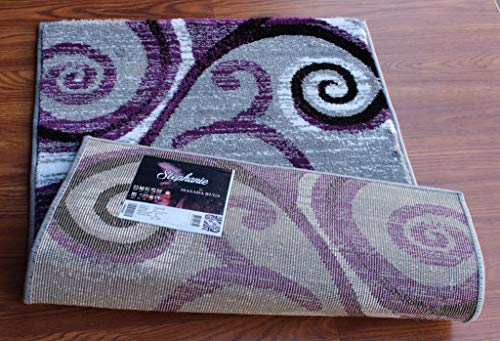 Masada Rugs, Stephanie Collection Area Rug Modern Contemporary Design 1100 Purple Grey White Black (2 Feet X 3 Feet) Mat