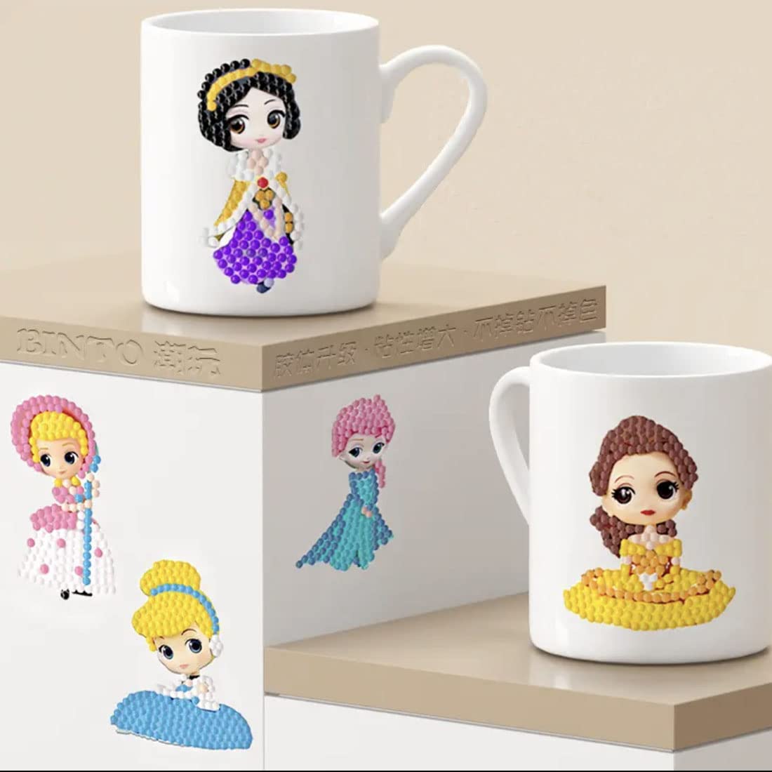 FLYSONG 5D DIY Diamond Art Stickers Kits for Kids, 24 PCS Cute Cartoon Princess Diamond Art Painting Stickers Beads Gem Making for Beginners Children