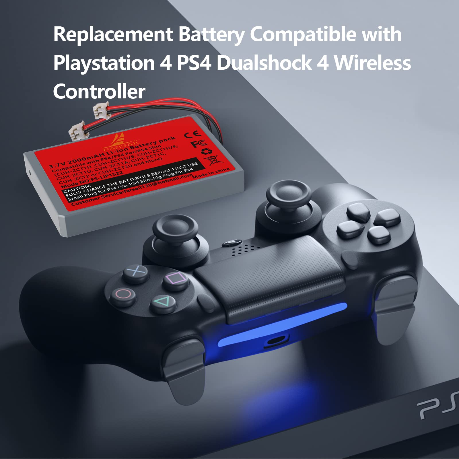 FARSAIL Rechargeable Batteries for PS4 Pro Dualshock Controller, 3-Pack 2000mAh LIP1522 PS4 Battery Replacement with Big and Small Plug for PlayStation 4 PS4 Dualshock 4 Wireless Controller