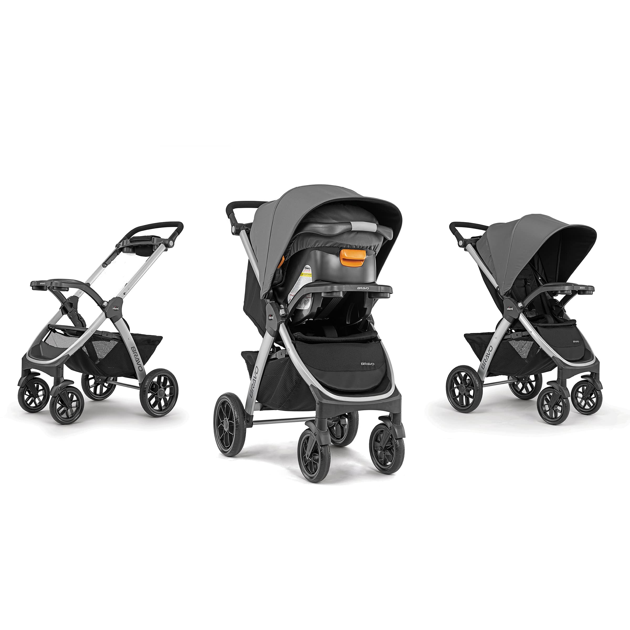 Chicco Bravo Trio Travel System with Full Size Stroller, Convertible Frame Stroller, One-Hand Compact Fold, Extendable Canopy and KeyFit 30 Infant Car Seat, Nottingham