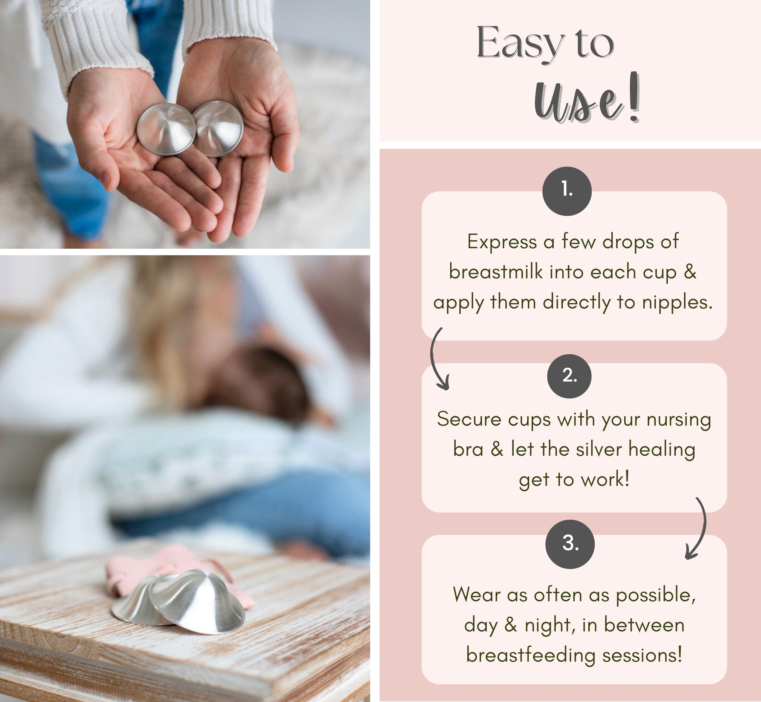 Cradle & Grace Pure 999 Silver Nursing Cups & Carrying Case | Silver Nipple Covers Breastfeeding Kit for All-Natural Healing | Silver Nipple Shields for Nursing Moms | Sore Nipple Relief Breastfeeding