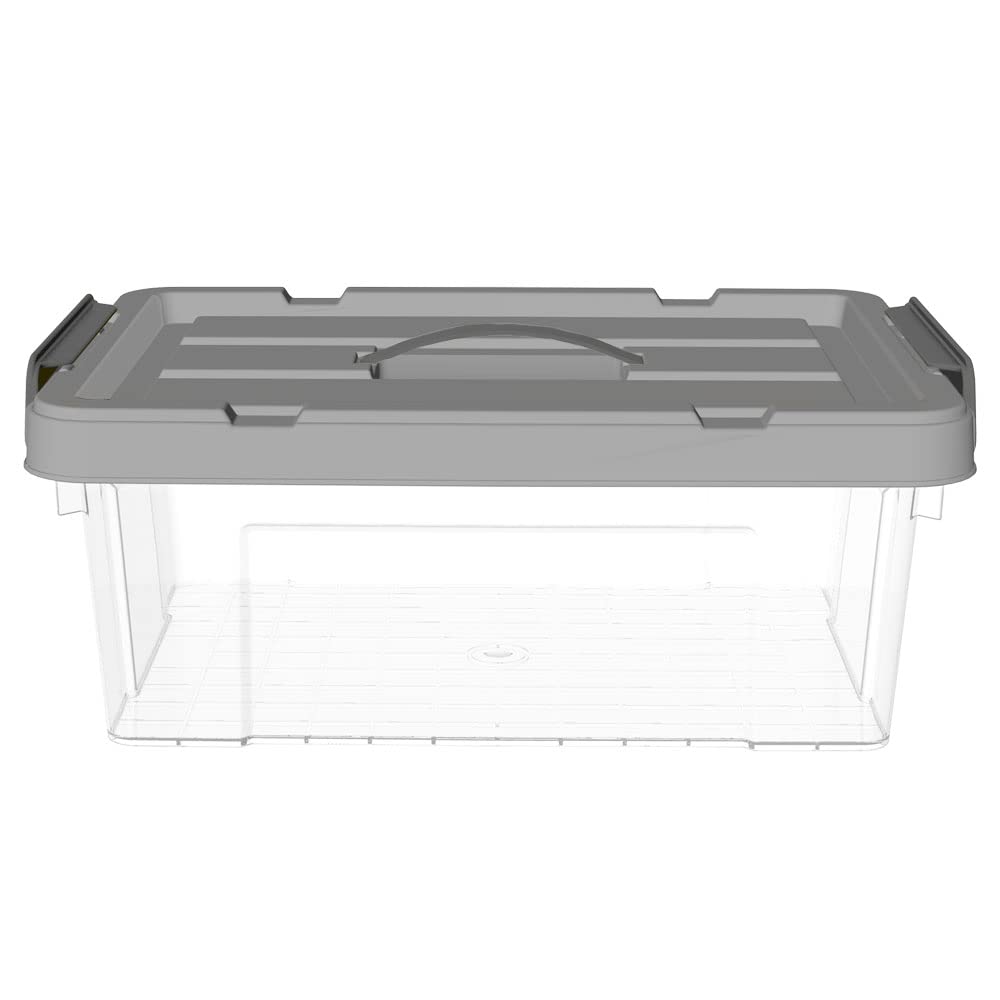 Cetomo 20L*6 Plastic Storage box, Tote box,Transparent Organizing Container with Durable gray Lid and Secure Latching Buckles, Stackable and Nestable,6Pack