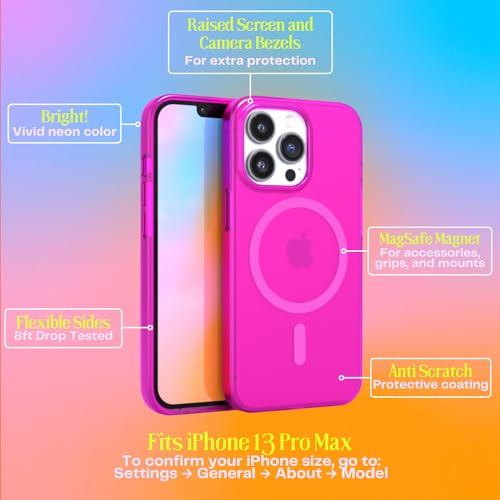 FELONY CASE - Neon Pink Crystal Clear Phone Case for iPhone 13 Pro Max, Compatible with MagSafe - 360° Shockproof Protective Cases Designed for Apple iPhone 13 Pro Max
