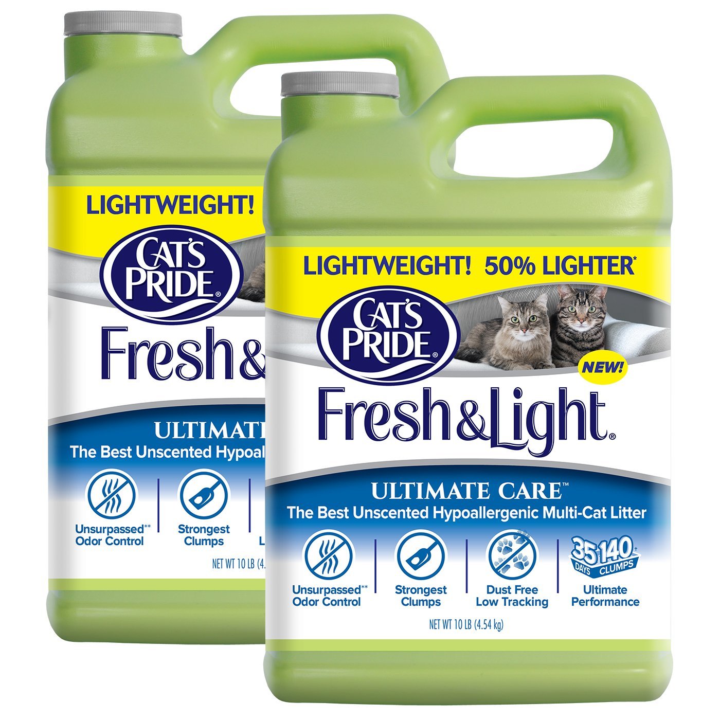 Cat's Pride Fresh and Light Ultimate Care Lightweight Unscented Hypoallergenic Multi-Cat Litter, 10-Pound Jug, 2-Pack