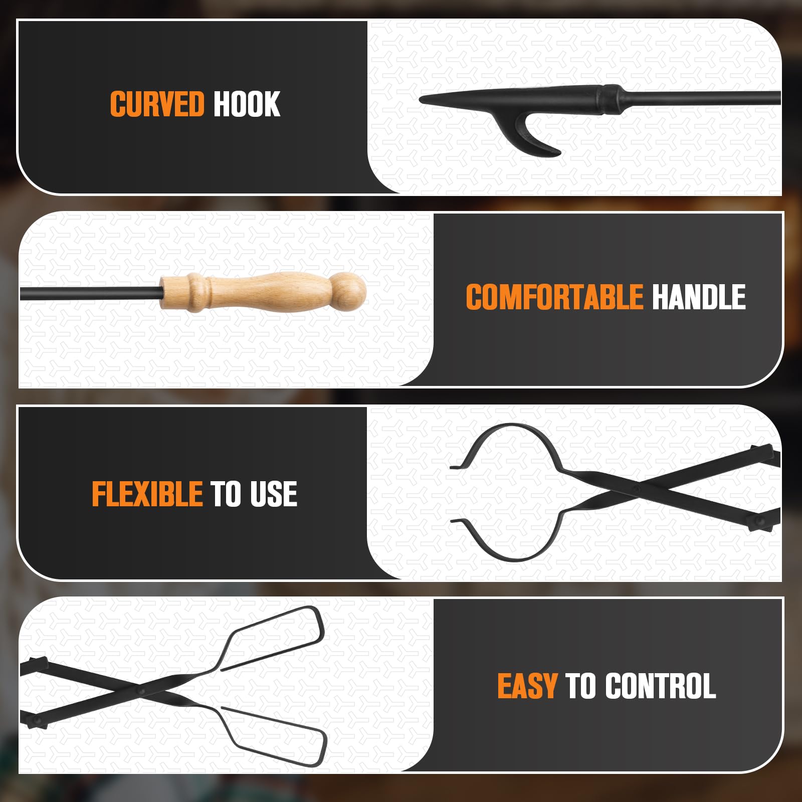 Firewood Carrier + Fire Poker + Fireplace Tongs - Fire Pit Tools for Indoor and Outdoor Use, Log Carrier for Firewood, 32 Inch Fire Poker, 26 Inch Fire Tongs, Fireplace Tools