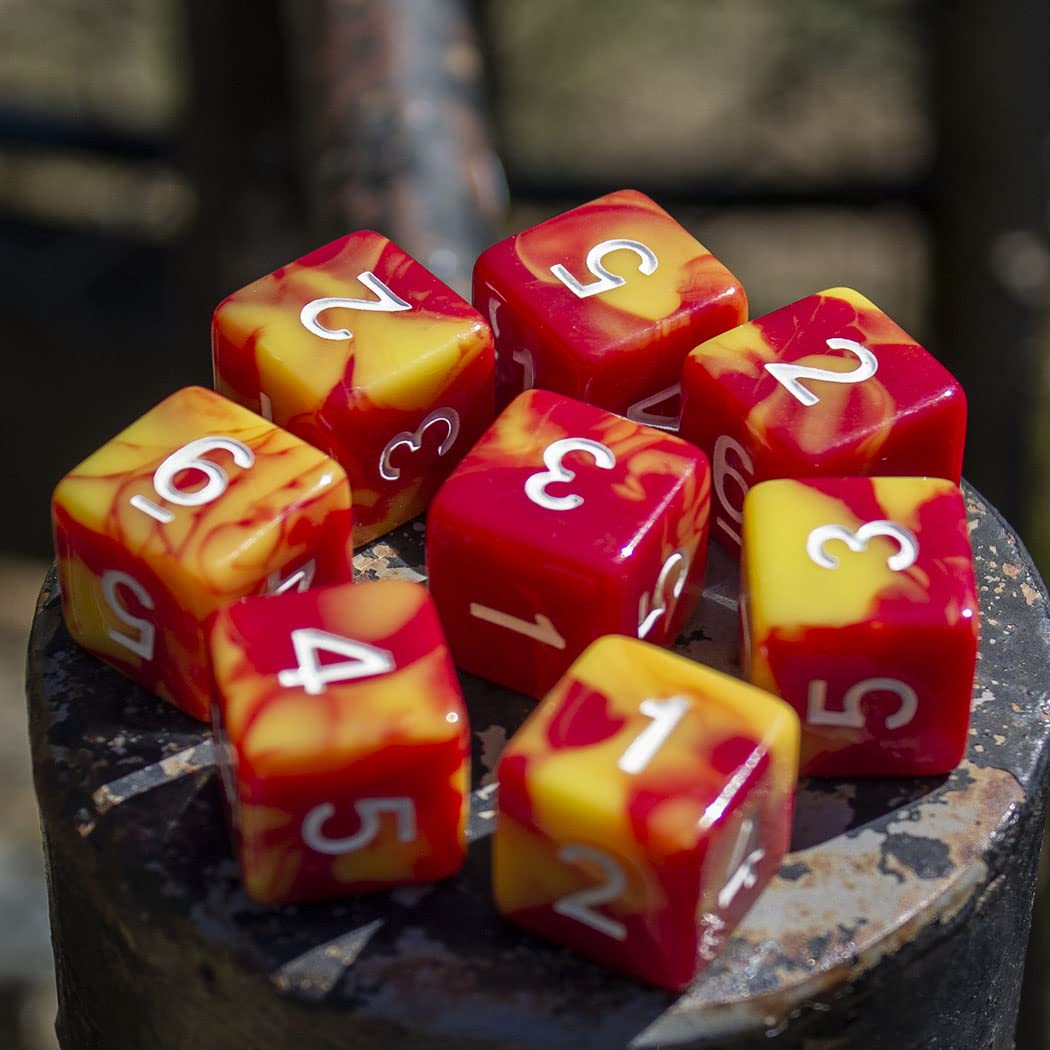 DND Fireball 8 D6 Dice Set - Red and Yellow Fire Themed Dice