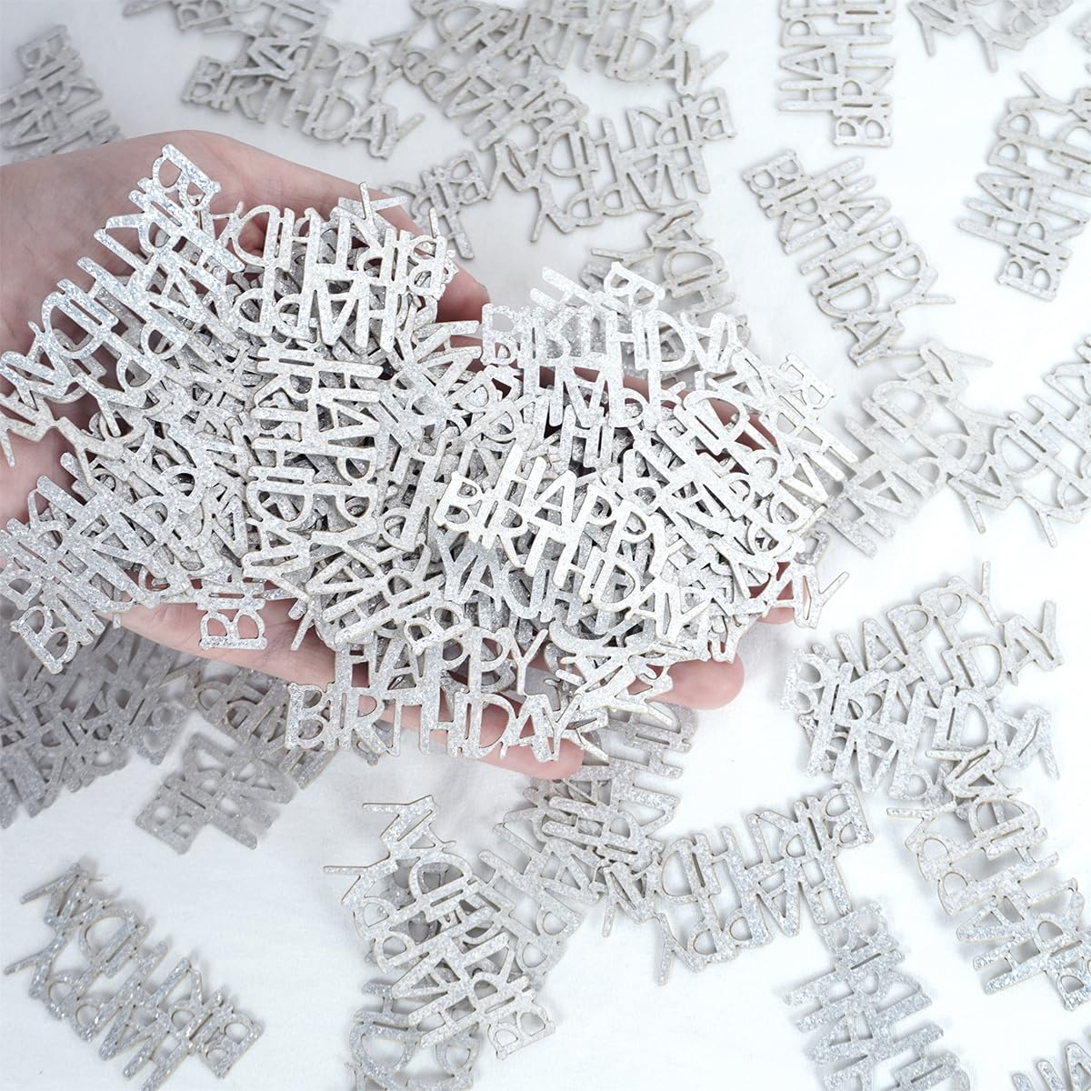 Glitter Silver Happy Birthday Confetti, Birthday Party Table Decorations, Happy Birthday Paper Confetti, Sprinkling Table Scatter for Women Men Boys Girls Birthday Party