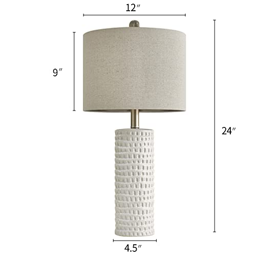 PORTRES 24" Farmhouse Ceramic Table Lamp Set of 2 for Bedroom Living Room White Desk Decor Bedside Lamps for Study Room Office Dorm Modern Accent Nightstand Lamp End Table Lamps