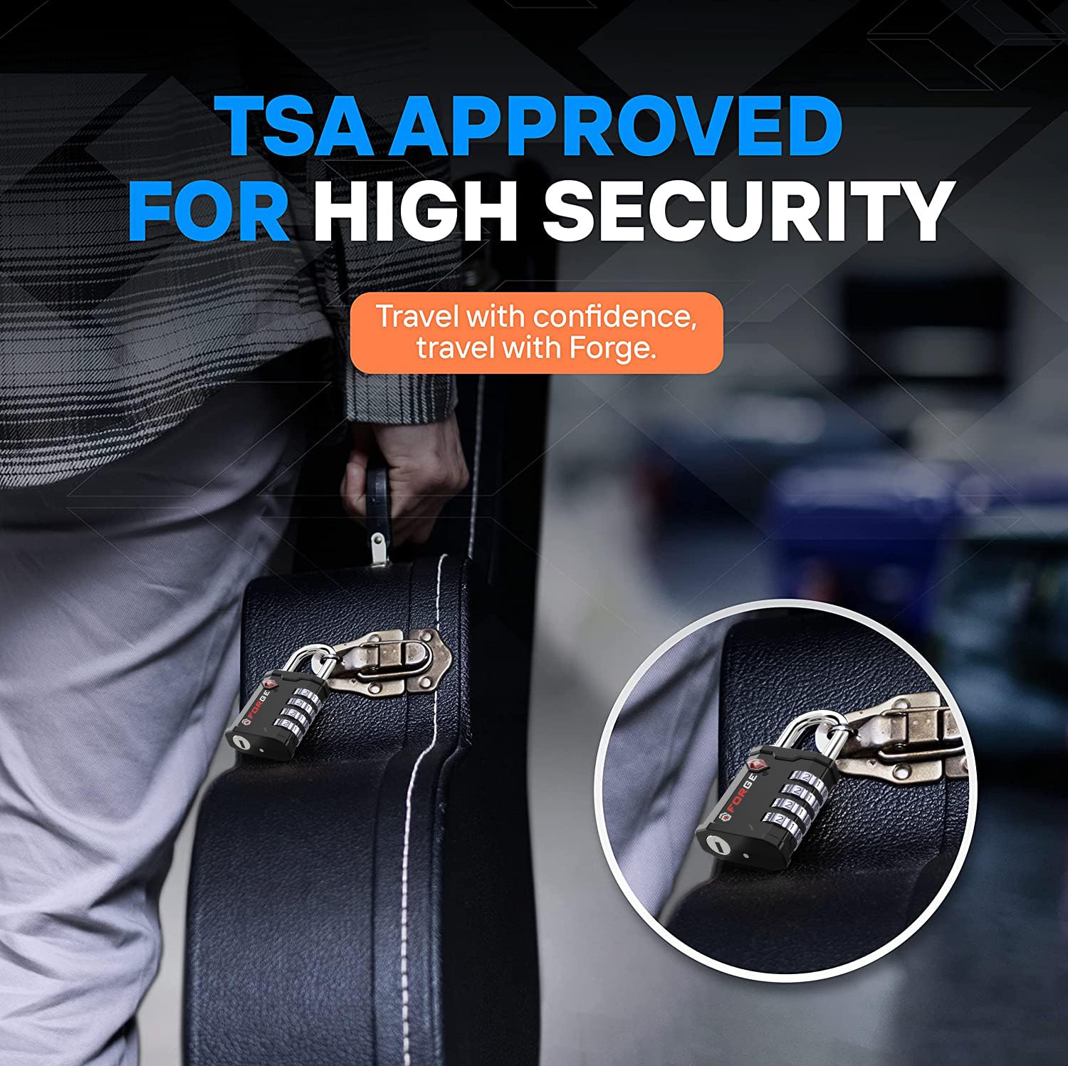 FORGE 4 Digit 17067 TSA Approved Travel Locks, Tool Box and Case Lock, Combination Padlock for Travel, Black 2 Locks.