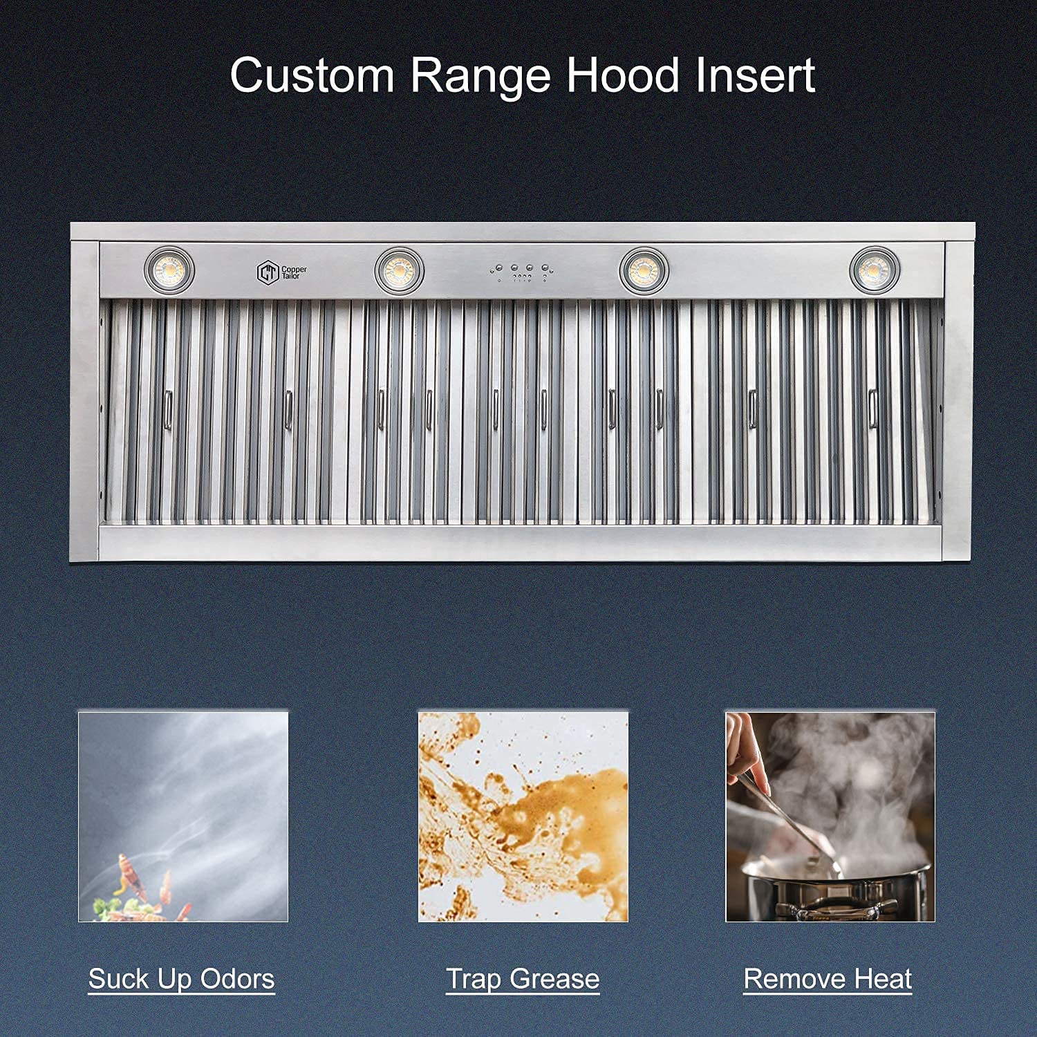 CT Copper Tailor Built-in Range Hood Insert Vent 48 Inch, 1150 CFM with 4-Speed Fan, LED Light, Dishwasher-safe Baffle Filter,Stainless Steel