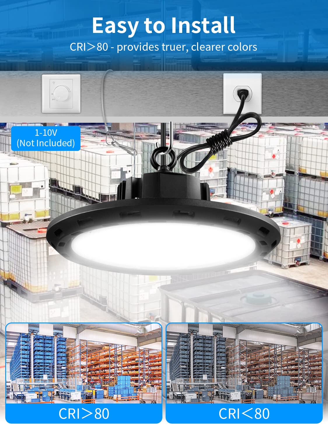 LED Garage Light, 185W 18500LM Plug in LED Shop Light, Linkable Garage Light with Plug Deformable 6 Panels, 6500K LED Garage Ceiling Lights for Garage, Warehouse, Barn, Basement Built-in ON/Off